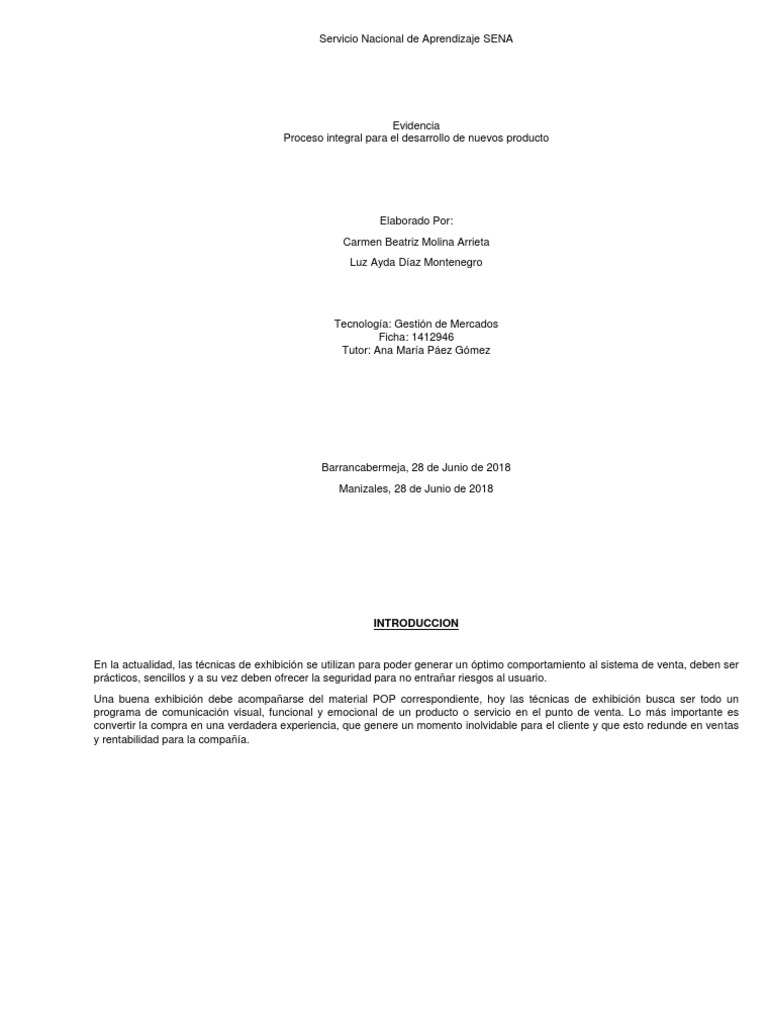 ACTV 10 Proceso Integral para El Desarrollo de Nuevos Producto Carmen | PDF | Producto (Negocio ...