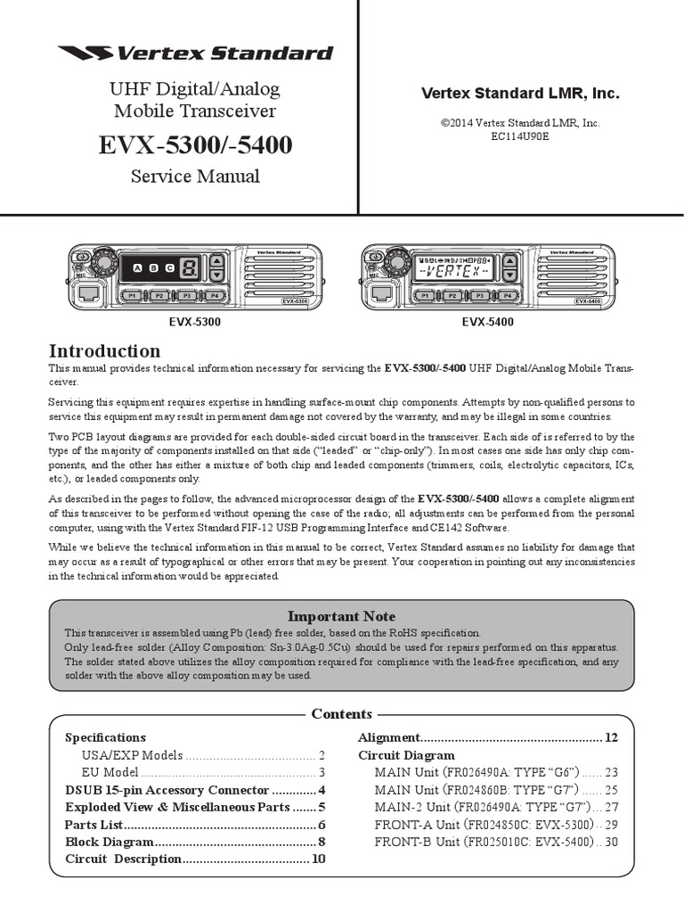 UHF Digital/Analog Mobile Transceiver Service Manual: Vertex Standard LMR, Inc | PDF | Amplifier ...