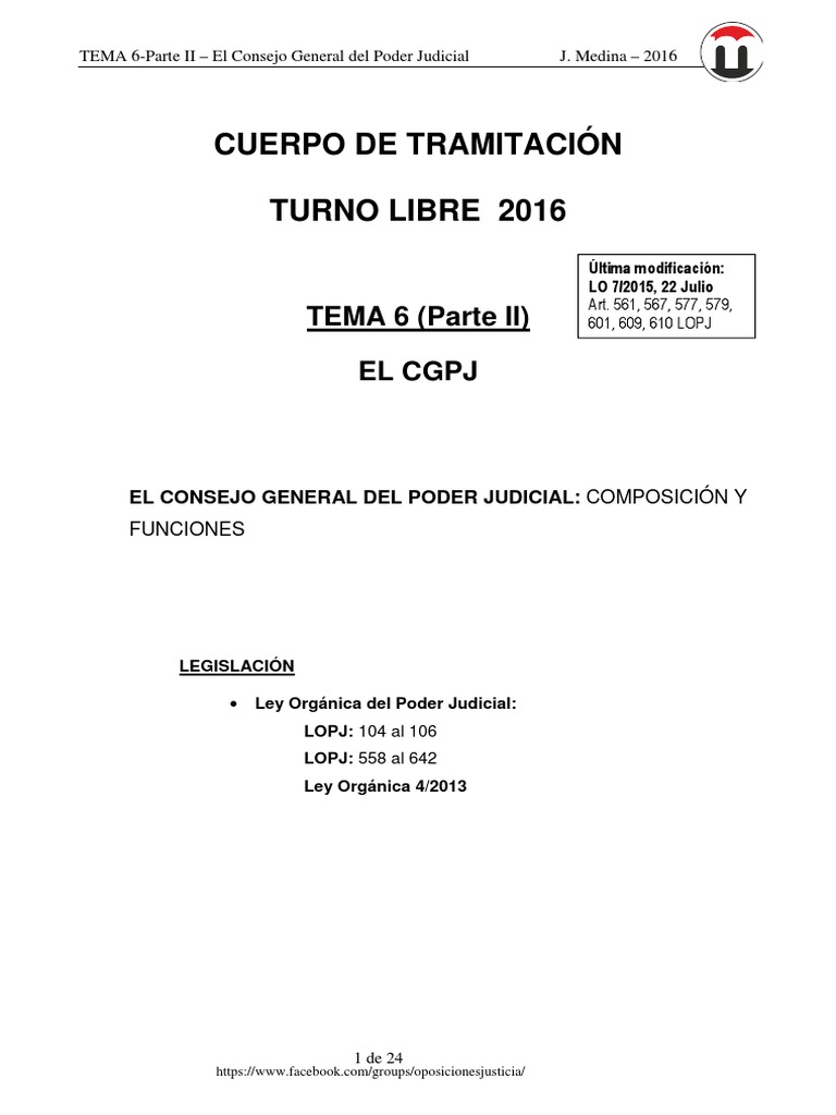 Tema 6 Poder Judicial II - El CGPJ 2016 22julio T-Libre | PDF | Organizaciones relacionadas con ...