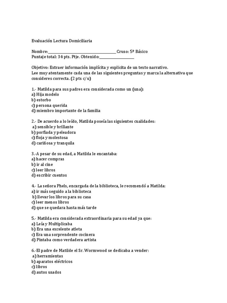 Prueba Matilda 2 | PDF