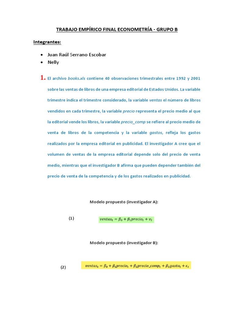 Trabajo Empírico Final Econometría | PDF | Econometría | Economias