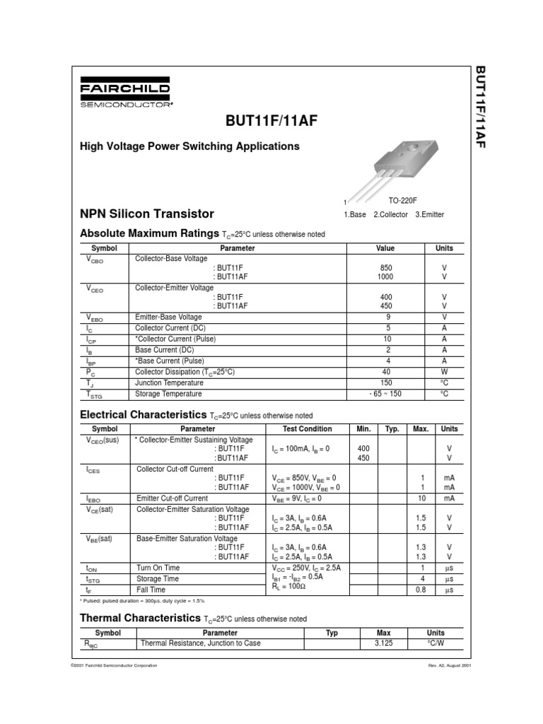 BUT11F/11AF: NPN Silicon Transistor | PDF | Bipolar Junction Transistor ...