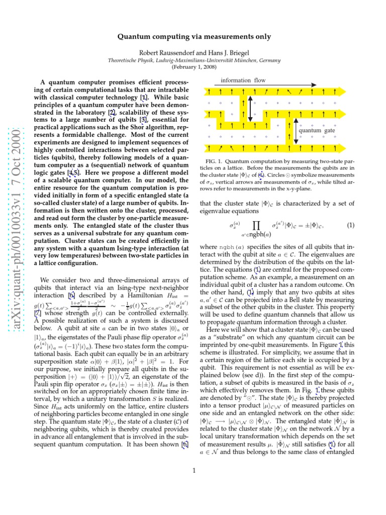 Quantum Computing Via Measurements Only | PDF | Quantum Computing ...