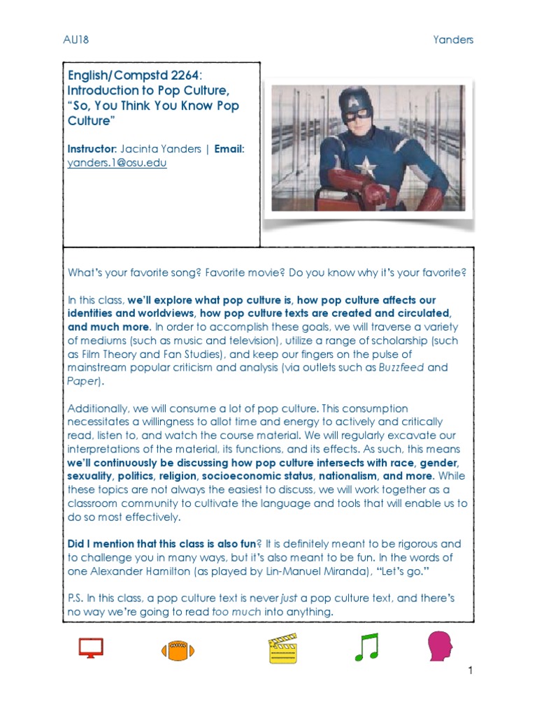 AU18 Introduction To Popular Culture: "So, You Think You Know Pop ...