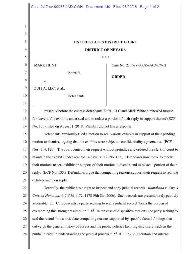 Order On Renewed Motion To Seal | PDF | Discovery (Law) | Sanitization ...