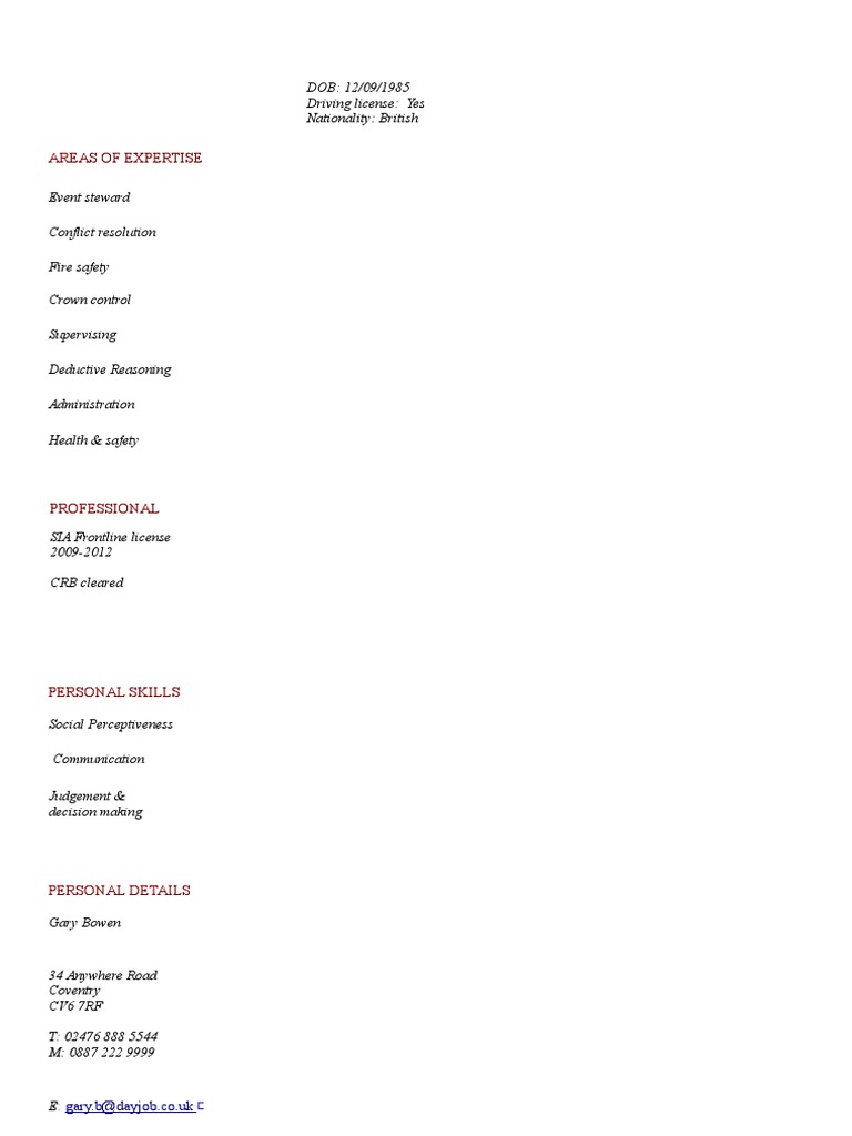 Security Guard CV Template | PDF | Security Guard | Public Sphere