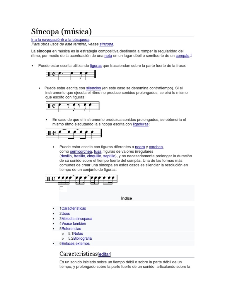 Síncopa: Acentuación Rítmica Musical | PDF | Elementos de la música ...