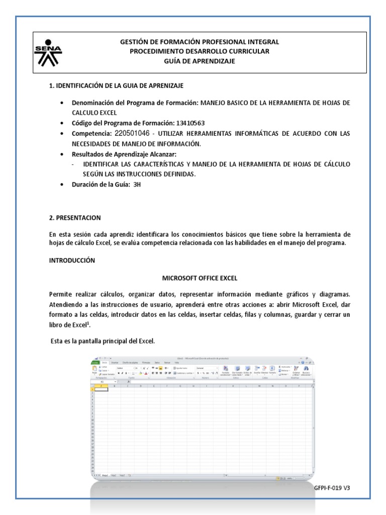 GFPI-F-019 Formato Guia de Aprendizaje Excel G1 | PDF | Microsoft Excel | Evaluación