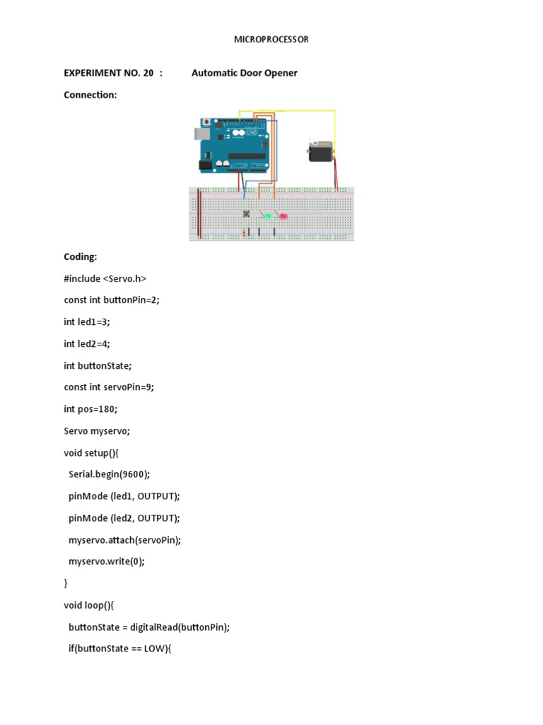Experiment No. 20: Automatic Door Opener Connection:: Microprocessor | PDF