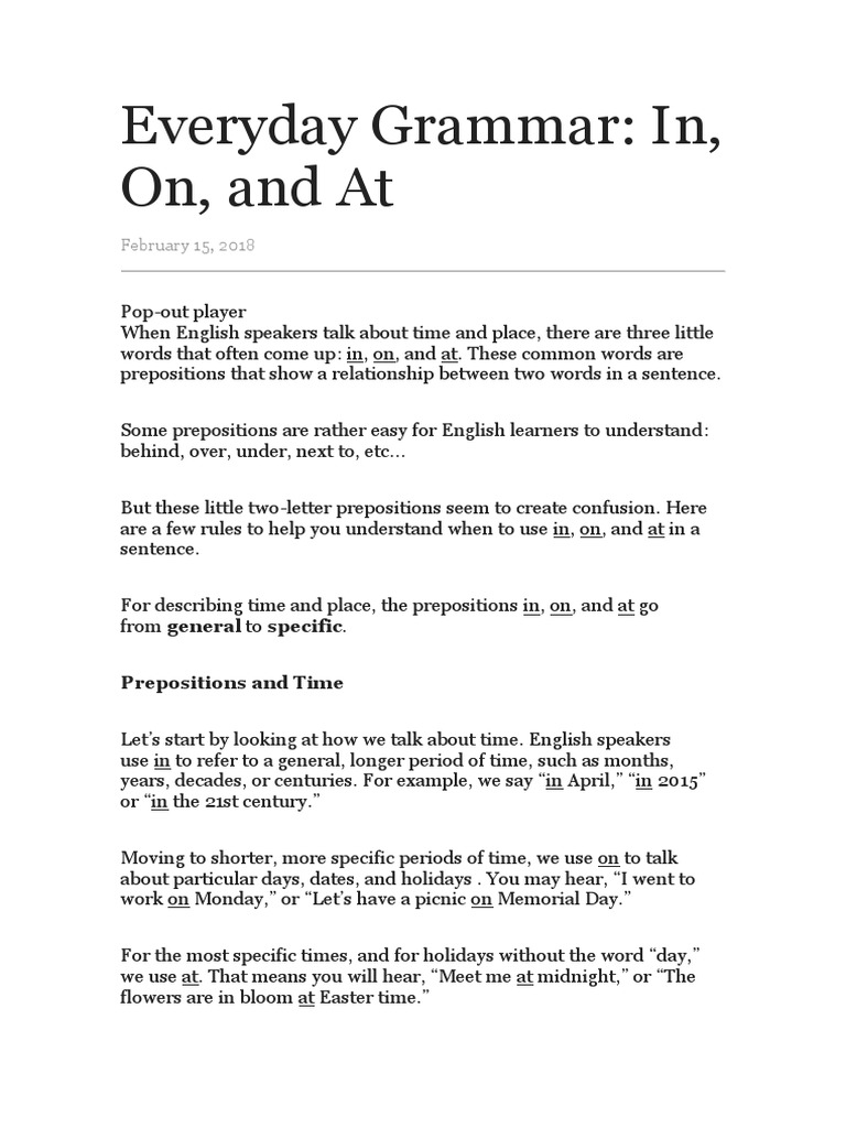 A Guide to Using Prepositions of Time and Place: Understanding the ...