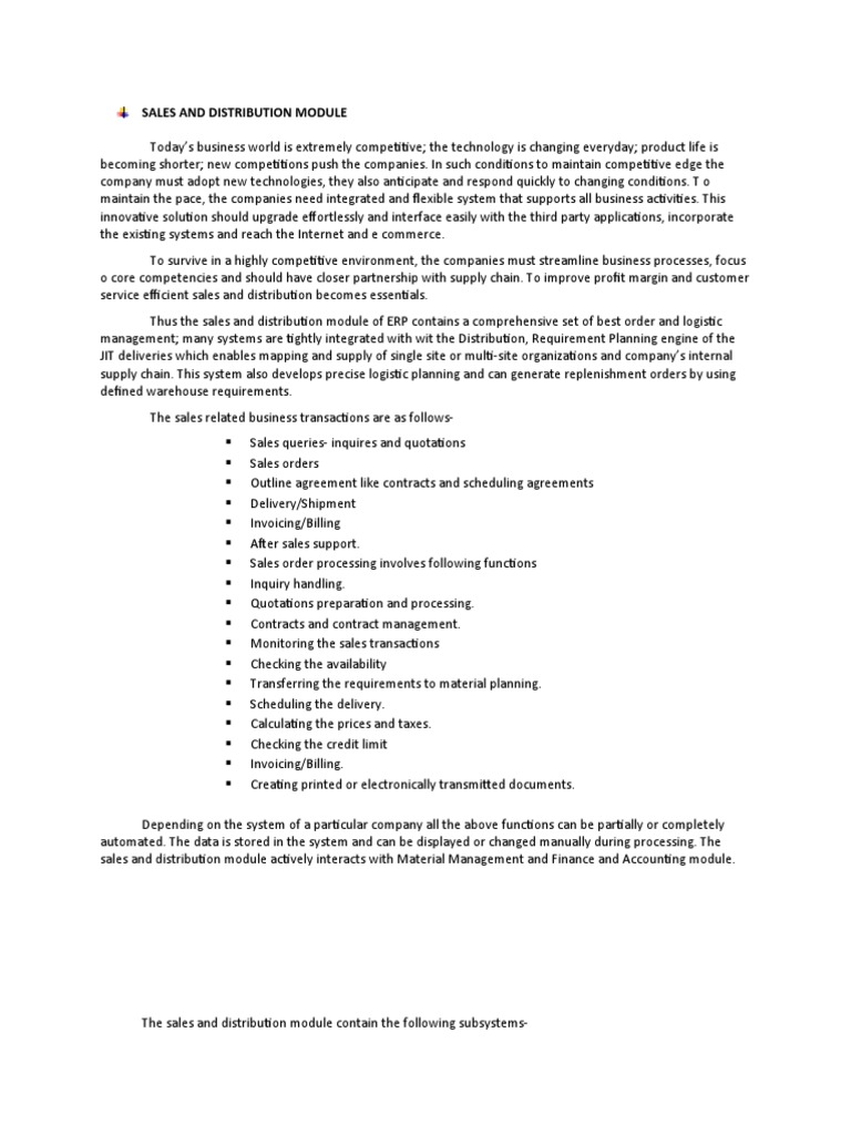 Sales and Distribution Module | PDF | Business | Inventory