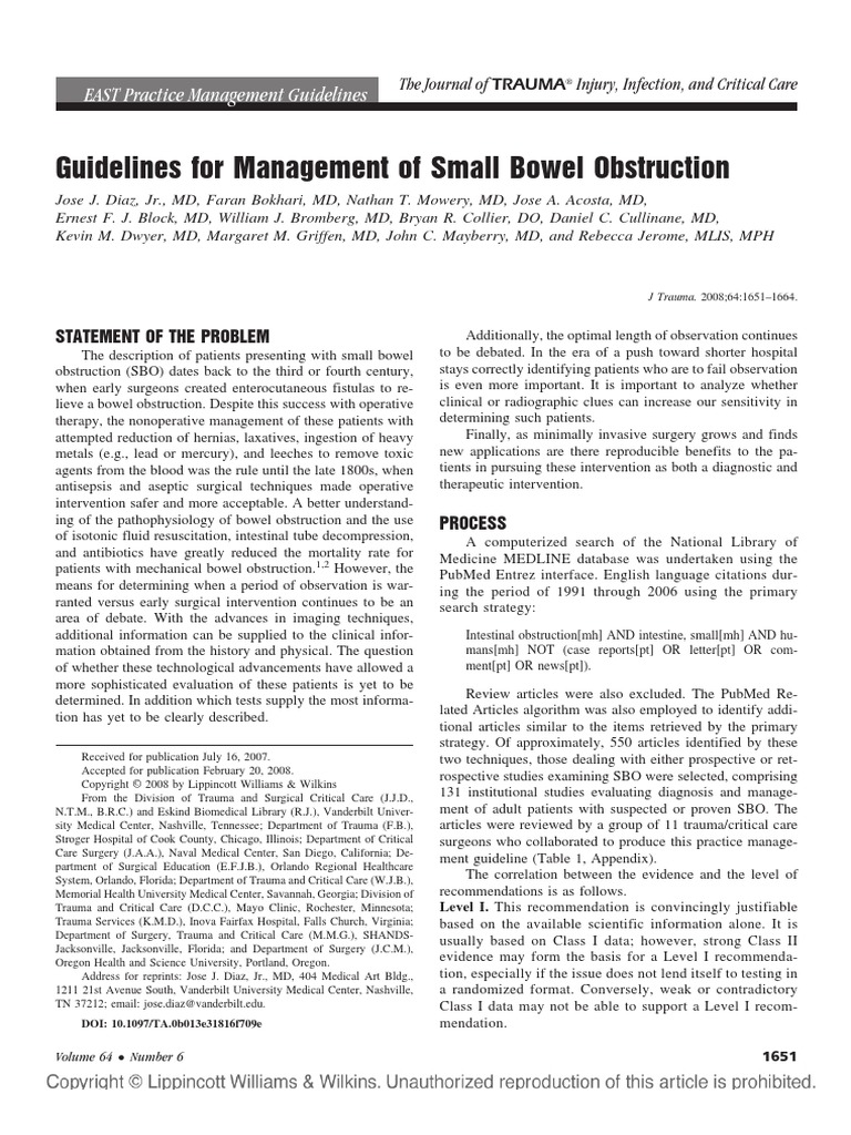 Guidelines SBO (Small Bowel Obstruction) | PDF | Surgery | Ct Scan