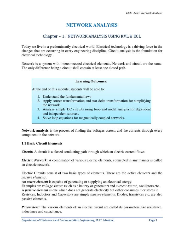 Network Analysis Chap.1 KVL & KCL - pdf-1 | PDF | Electrical Network | Network Analysis ...