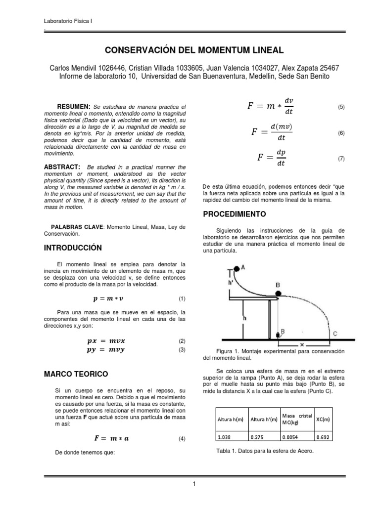 Informe Lab 10 Conservacion de Momentum Lineal Fisica1 | PDF | Impulso | Masa