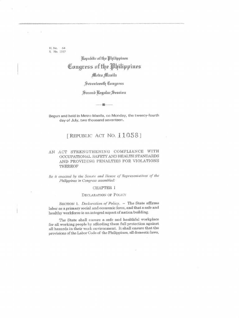 RA 11058 - An Act Strengthening Compliance with Occupational Safety and ...
