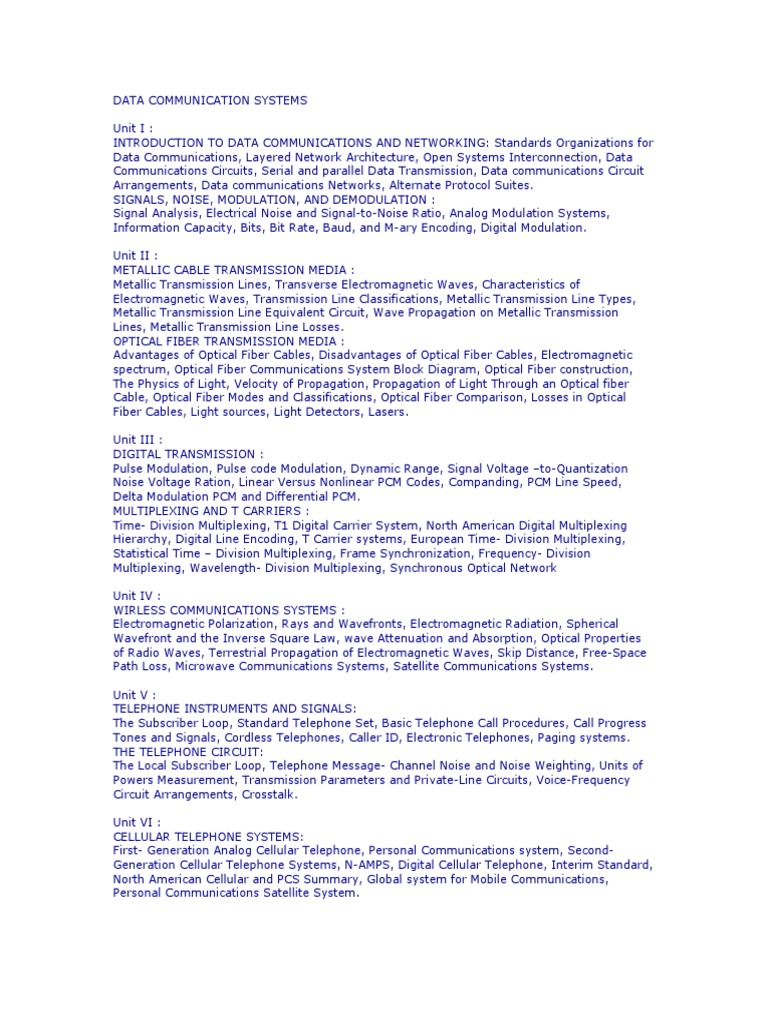 Data Communication Systems Syllabus Pdf Data Transmission