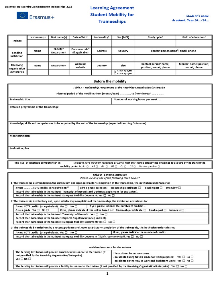 E - Learning Agreement Traineeships | PDF | Academic Degree | Educational Technology
