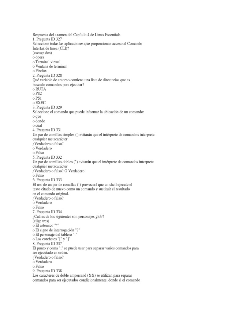 Respuesta Del Examen Del Capítulo 4 de Linux Essentials | PDF | Interfaz de línea de comando ...
