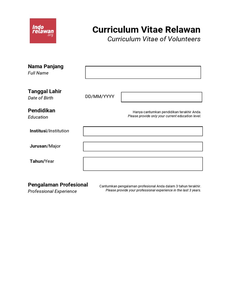 Curriculum Vitae Relawan | PDF