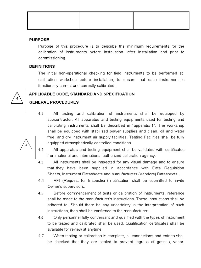 Method Statement For Instrument Calibration Pdf Pdf Calibration