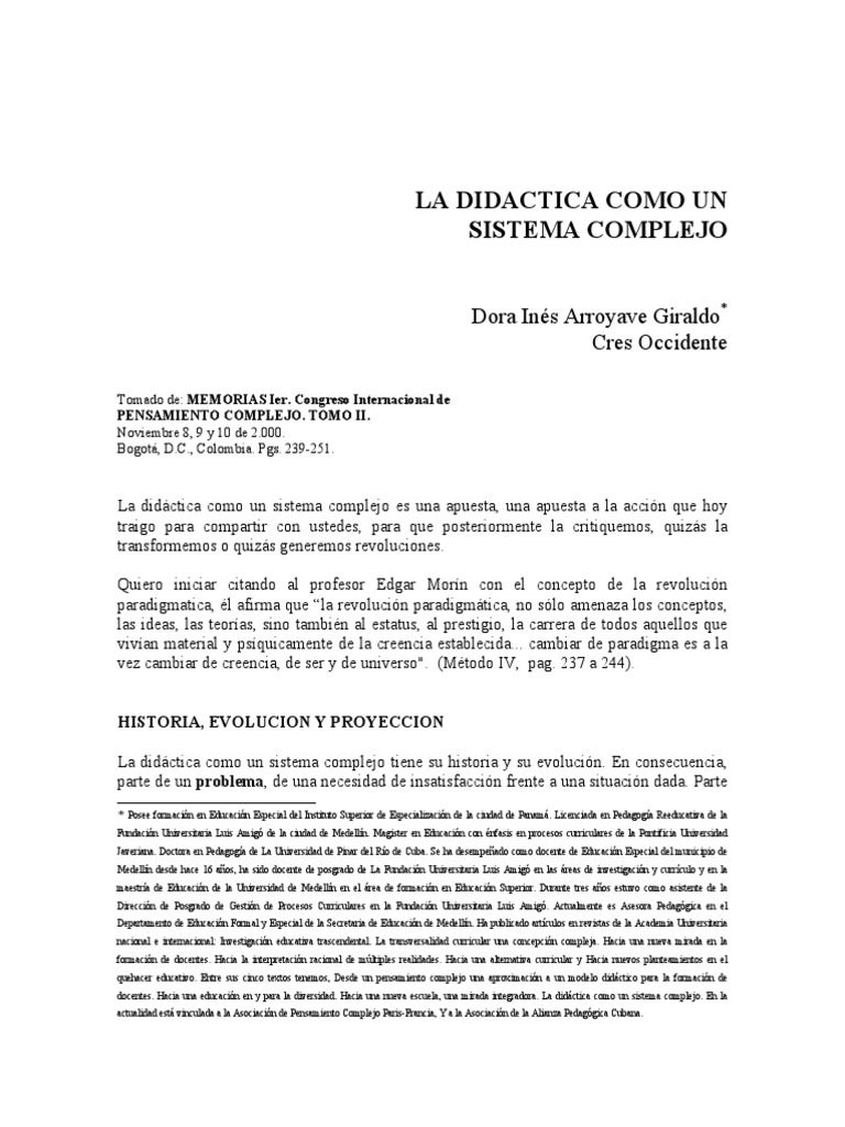 La didáctica como sistema complejo: un enfoque de pensamiento complejo | PDF | Maestros | Evaluación