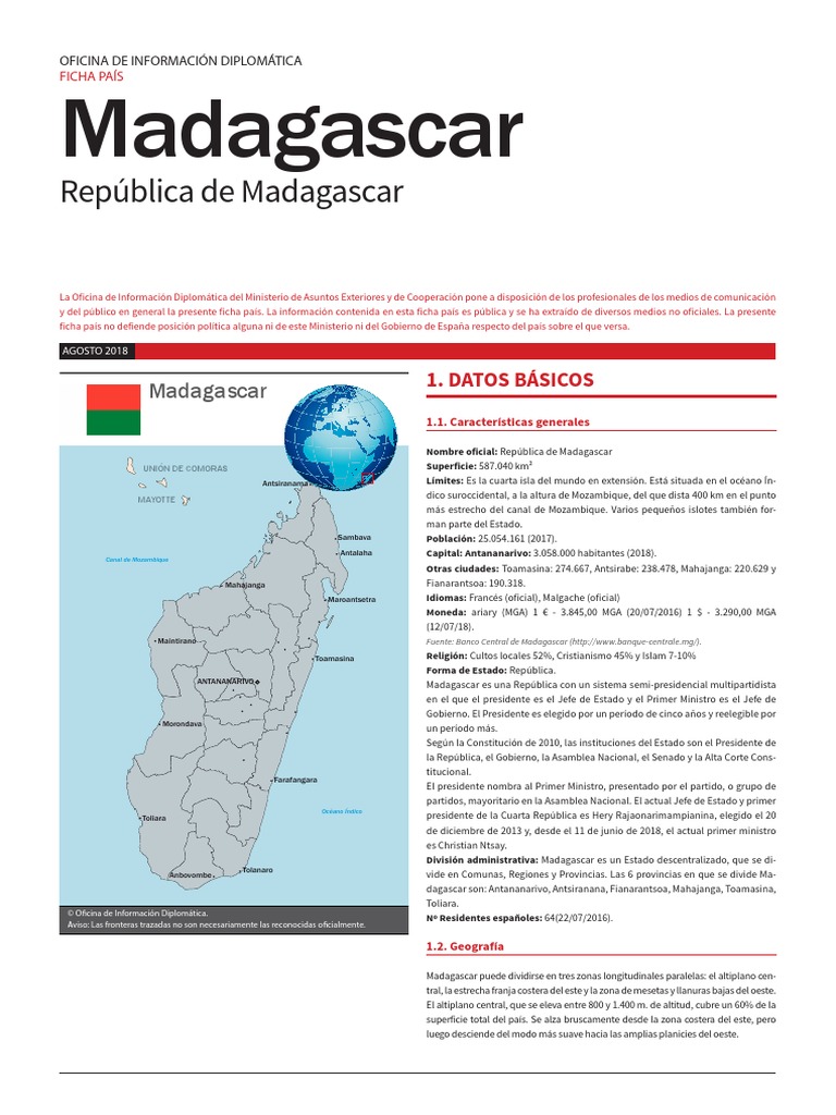 Madagascar Ficha Pais | PDF | Gobierno
