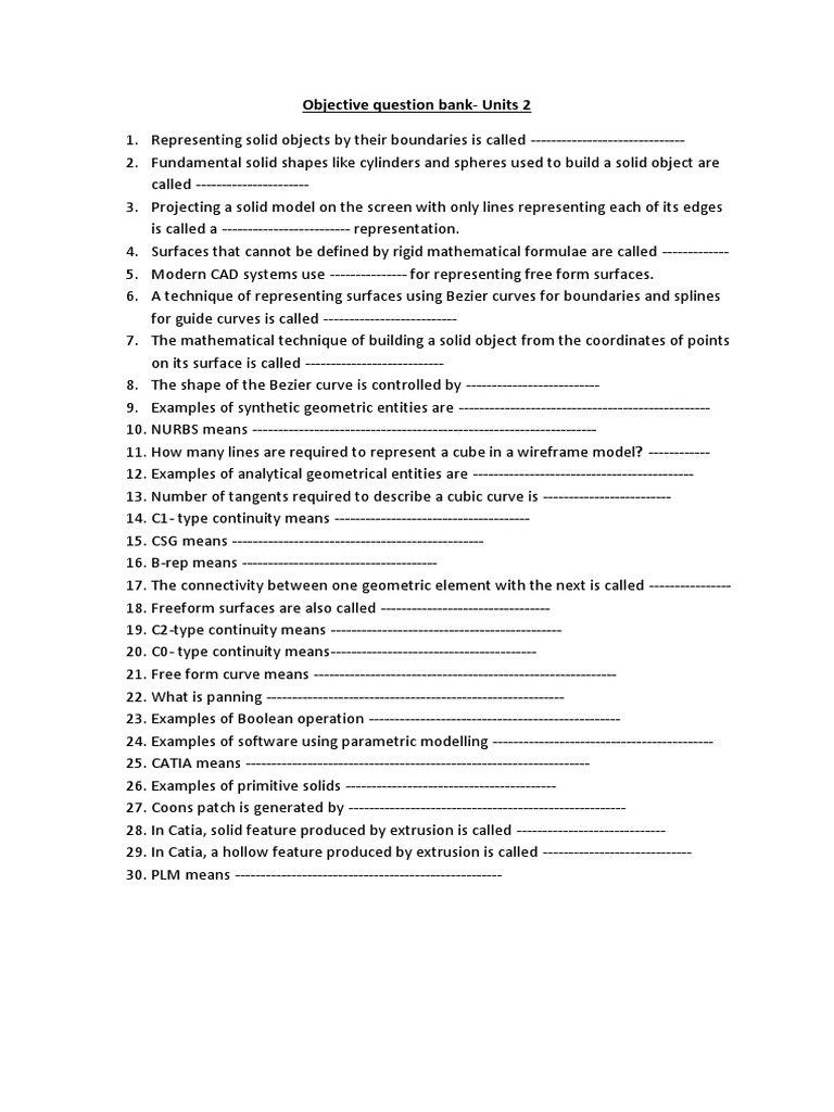 CAD/CAM - Objective Questions - Unit2 | PDF | Curve | Shape