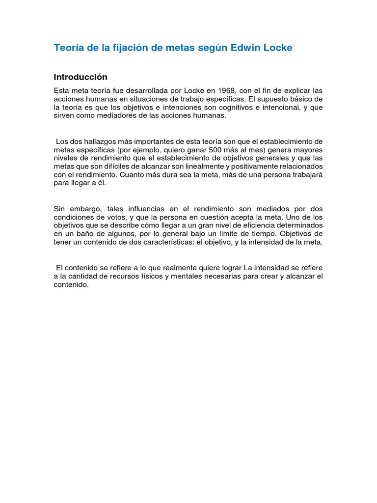 Teoria de La Fijacion de Metas | PDF | Aparición | Sicología