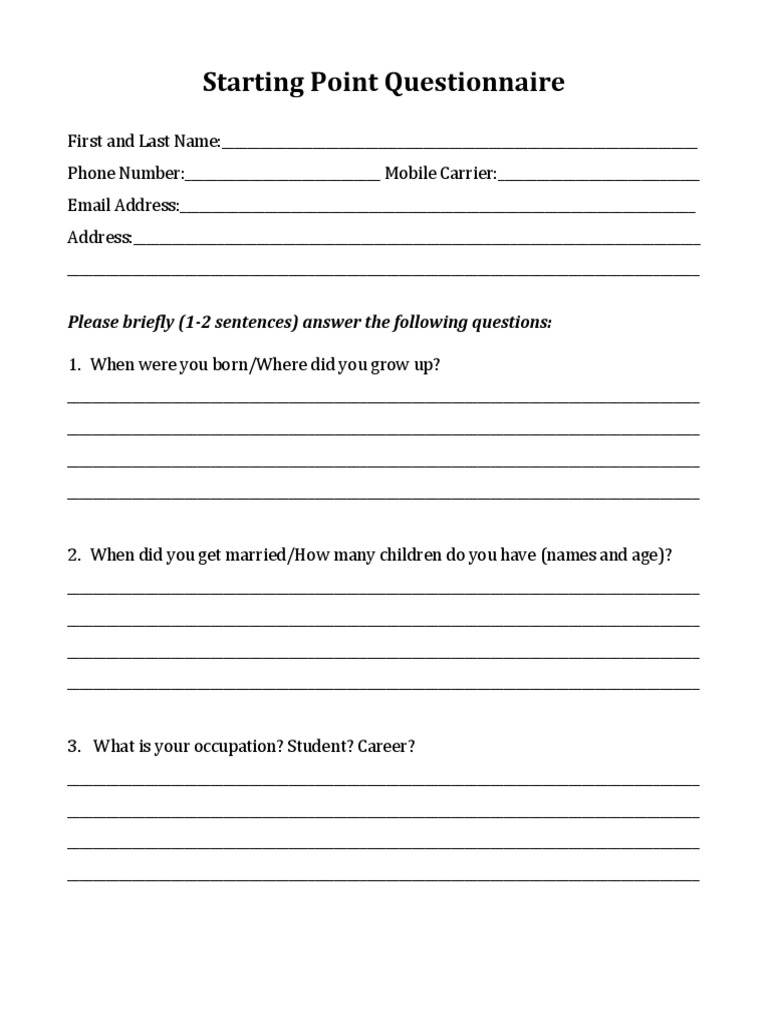2018 Starting Point Questionnaire | PDF