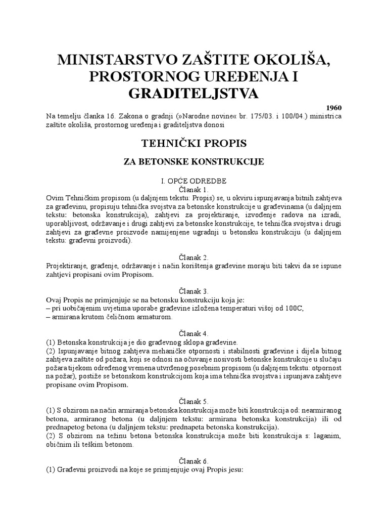 Tehnički Propis Za Betonske Konstrukcije | PDF