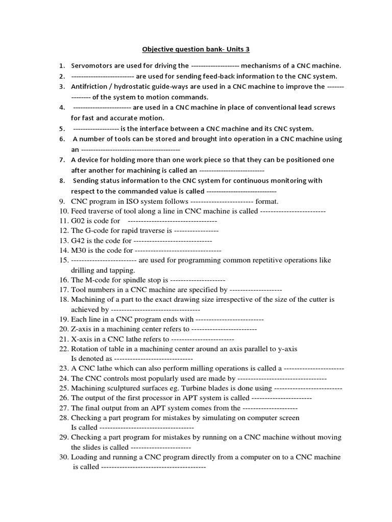 CNC Technology-Objective Questions - Unit3 | PDF | Numerical Control ...