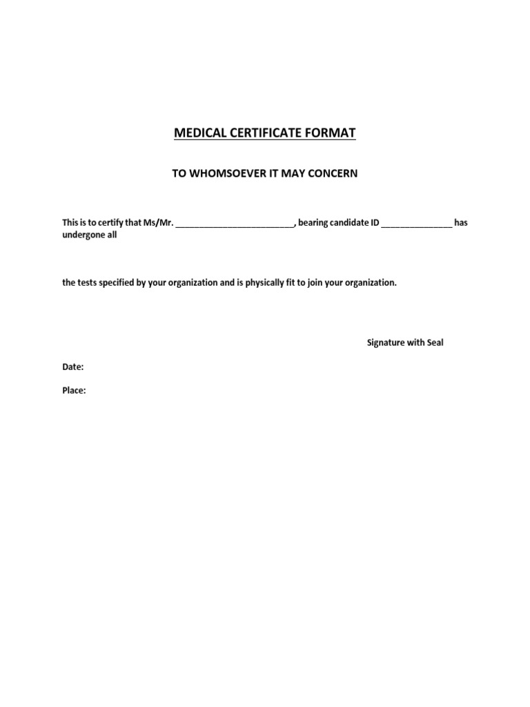 Medical Certificate Format Template | PDF