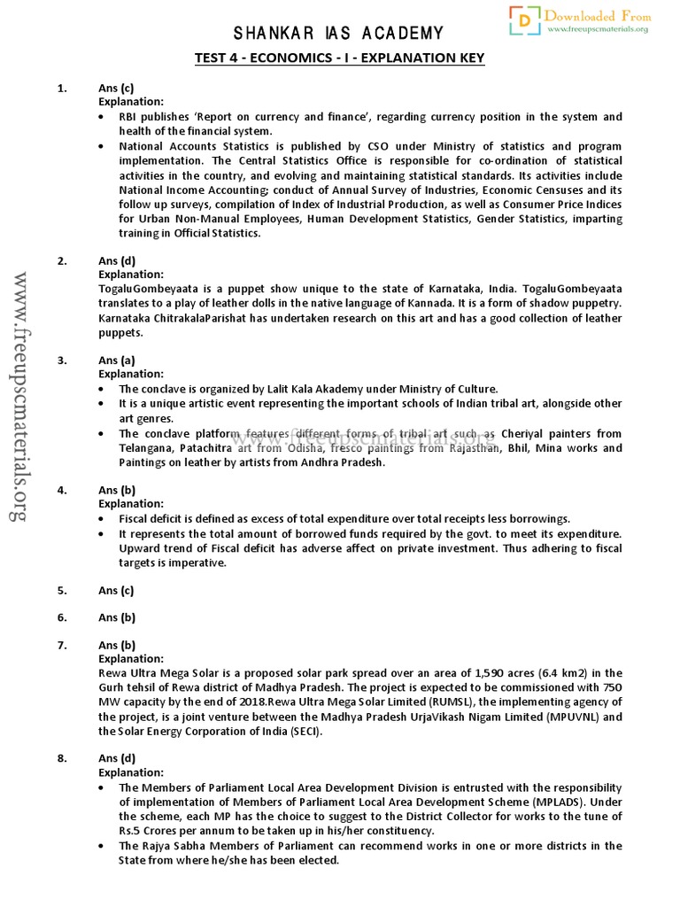 Test 4 - Economics - I - Answer Key PDF | PDF | Monetary Policy | Economies
