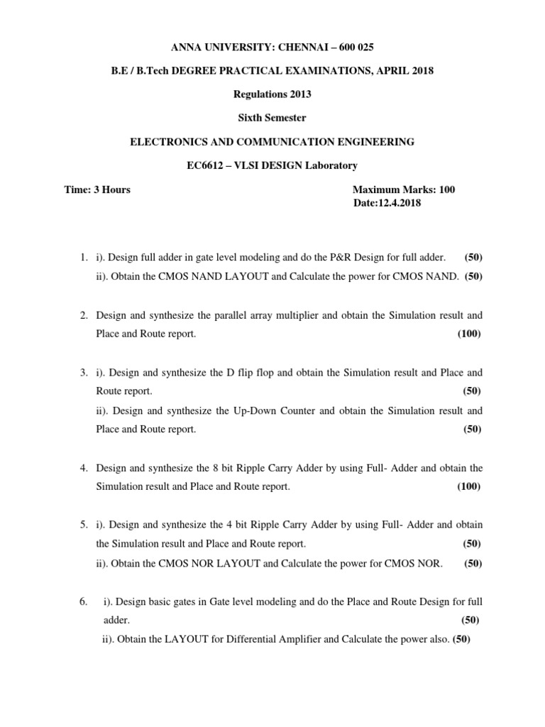 Vlsi Lab Question Set | PDF | Cmos | Electronic Engineering