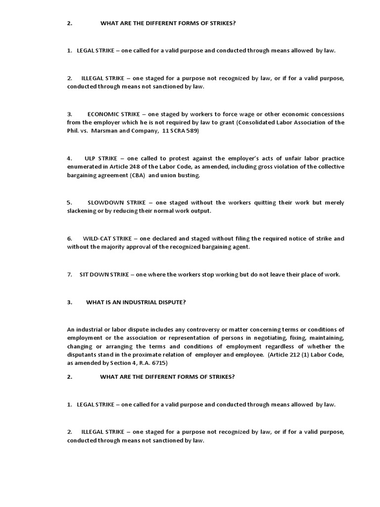 What Are The Different Forms of Strikes? | PDF | Strike Action | Union ...