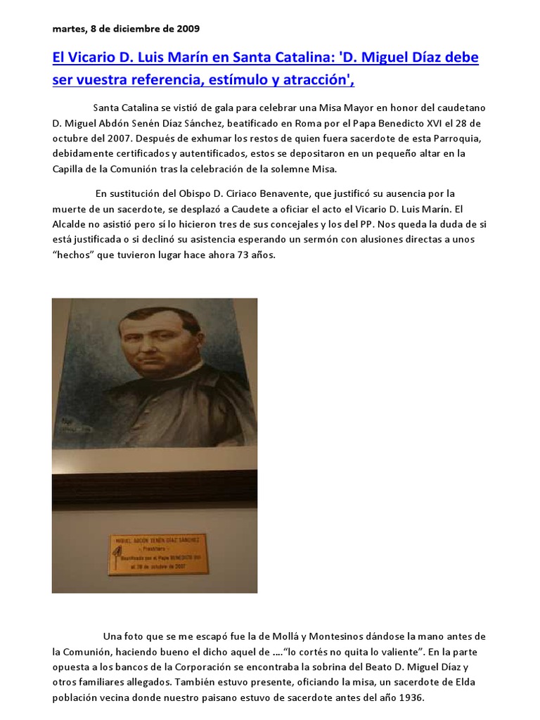 Beato Miguel Abdón Senén Díaz Sánchez | PDF | Misa (liturgia) | Sacerdote