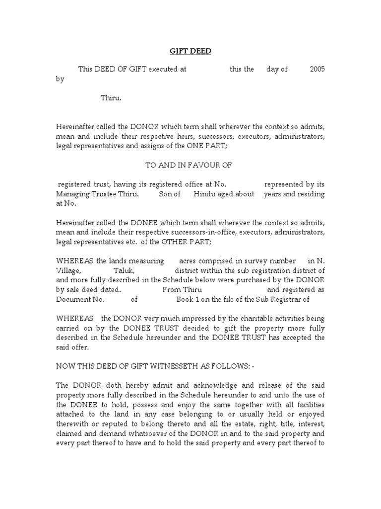 Deed of Gift | PDF | Deed | Covenant (Law)