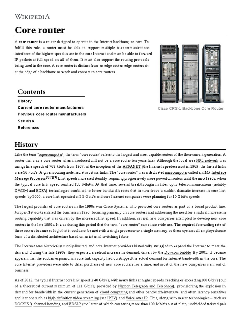 Core Router: History Current Core Router Manufacturers Previous Core ...
