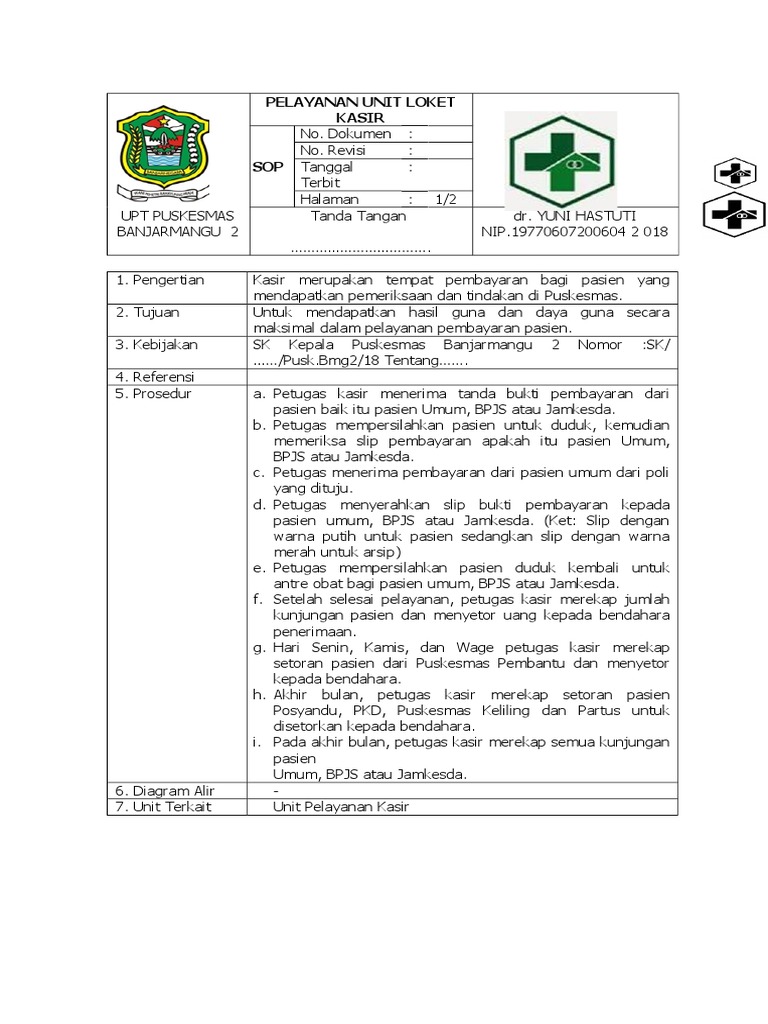 Sop Pelayanan Unit Loket Kasir | PDF