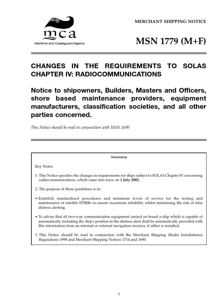 MSN 1779 (M+F) : Merchant Shipping Notice | PDF | Telecommunications ...