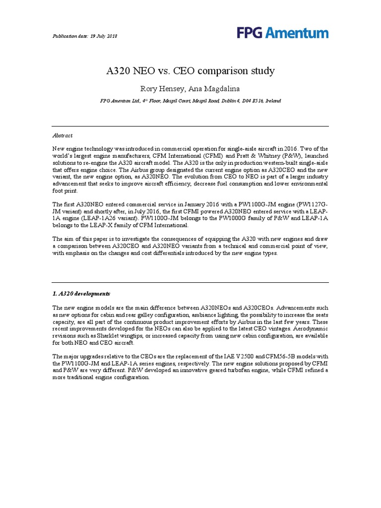 A320 NEO Vs CEO Comparison Study | PDF | Aviation | Aircraft