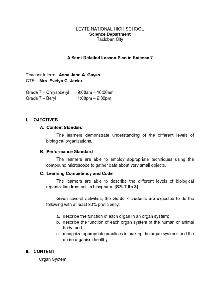 AJ's Organ Systems | PDF | Organ (Anatomy) | Lesson Plan