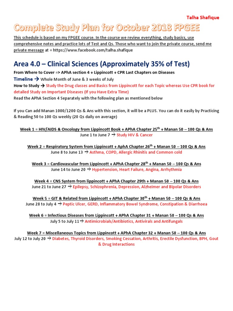Complete Study Plan | PDF | Pharmacology | Diseases And Disorders
