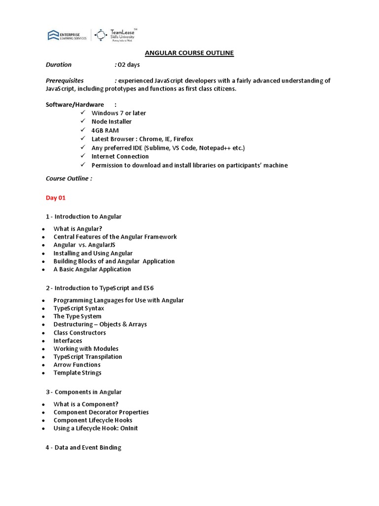 TOC - Angular - 02days | PDF | Java Script | Computer Programming