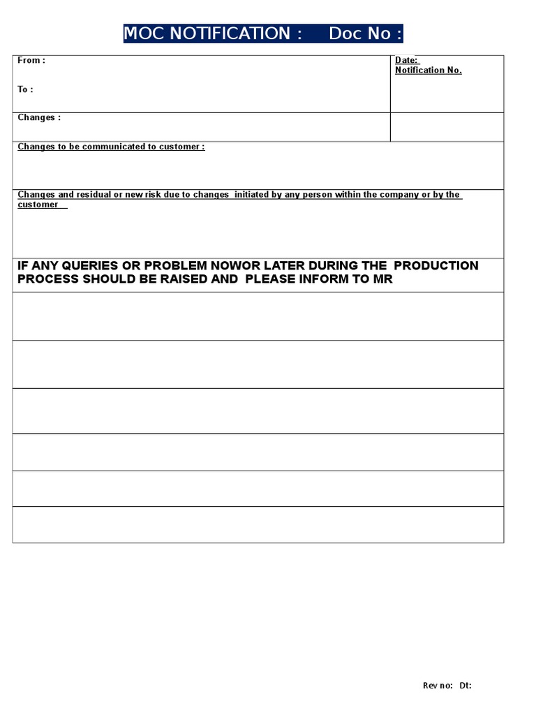 Management of Change-MOC Notification Format