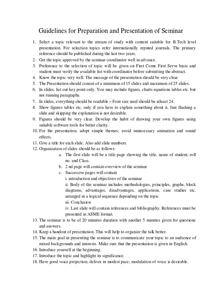 Guidelines For Preparation and Presentation of Seminar | PDF ...