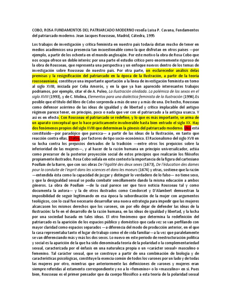 Análisis del patriarcado moderno en Rousseau | PDF | Jean-Jacques ...