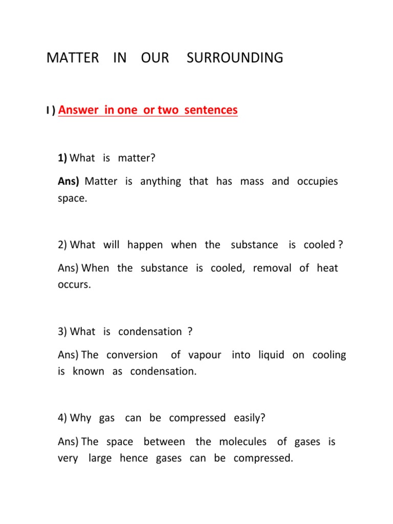 Matter in Our Surrounding: Answer in One or Two Sentences | PDF