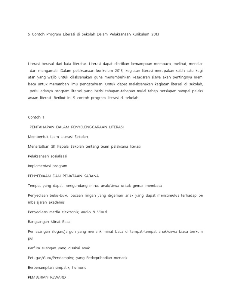 5 Contoh Program Literasi Di Sekolah Dalam Pelaksanaan Kurikulum 2013 ...