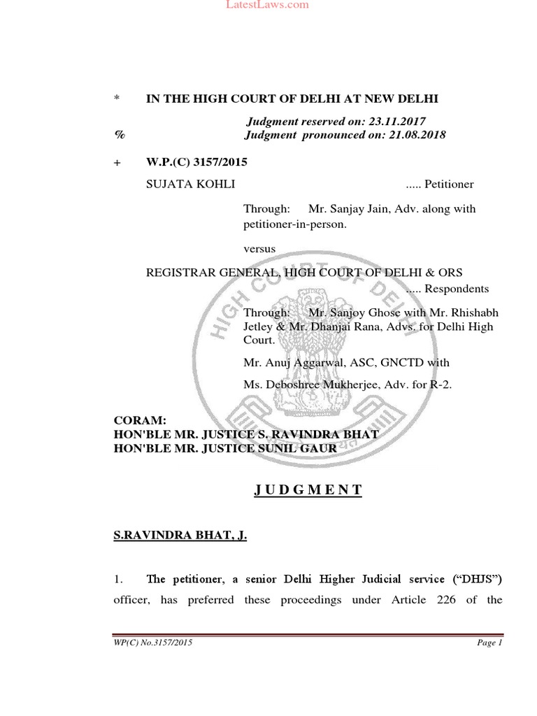 Delhi HC Judgment On Judicial Officers ACR Grading System | PDF ...